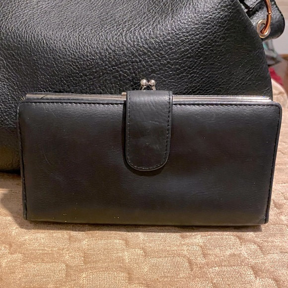 Bags | Black Leather Trifold Wallet With Change Purse On The Back ...